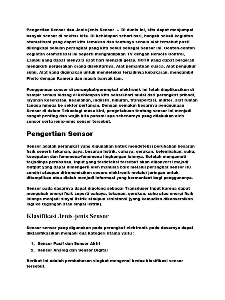 Pengertian dan Jenis Sensor Elektronik | PDF