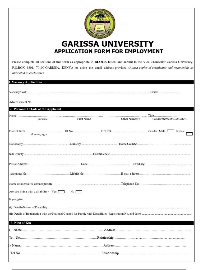 Garissa University Job Application Form | PDF | Bachelor's Degree ...