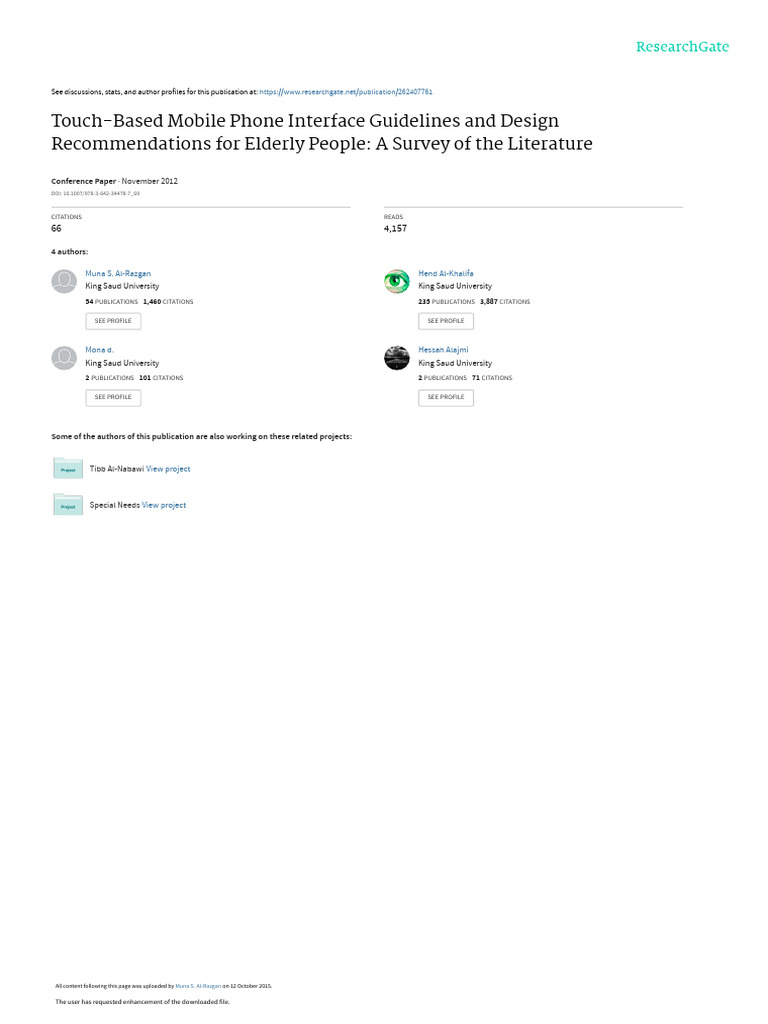 Touch-Based Mobile Phone Interface Guidelines and Design Recommendations For Elderly People A ...