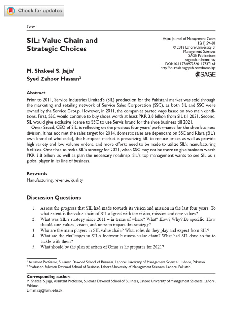 SIL: Value Chain and Strategic Choices: M. Shakeel S. Jajja Syed Zahoor Hassan | PDF ...