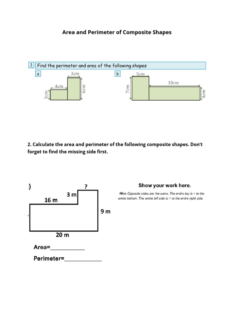 Area & Perimeter of Composite Shapes | PDF
