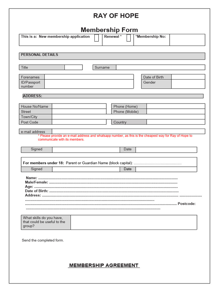 Ray of Hope Membership Application Form | PDF | Justice | Crime & Violence