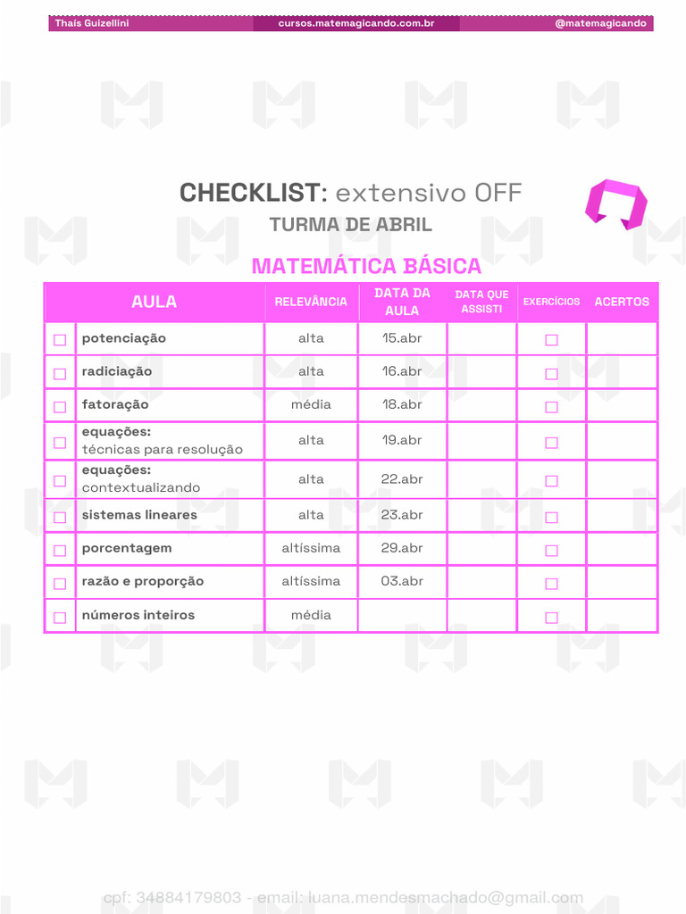 EXTENSIVO 2024 - OFF - Checklist - TURMA DE ABRIL | PDF | Triângulo ...