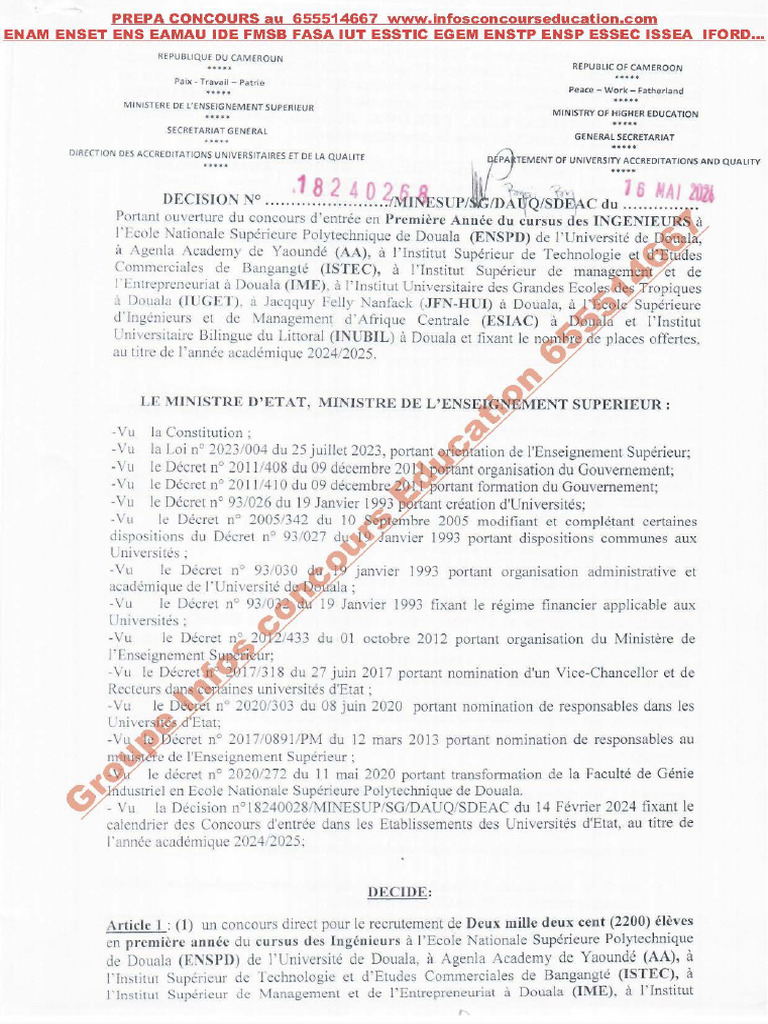 Concours Enspd 2024 Ing 1 | PDF