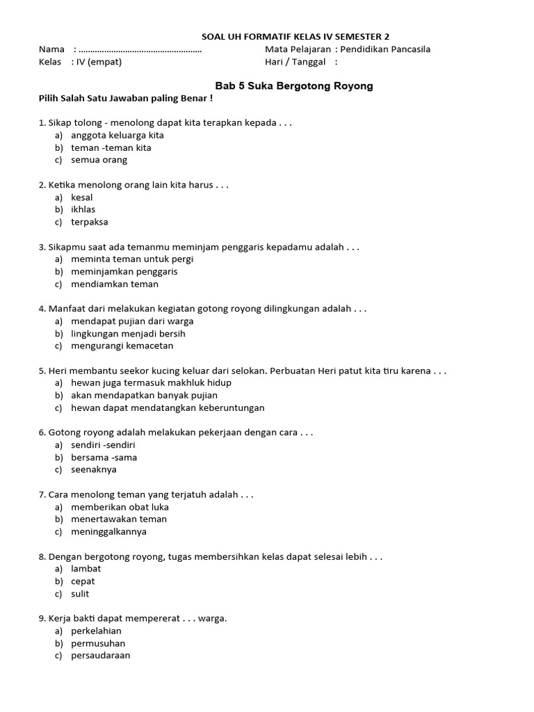 Soal Sumatif Uh PKN Bab 5 Semester 2 | PDF