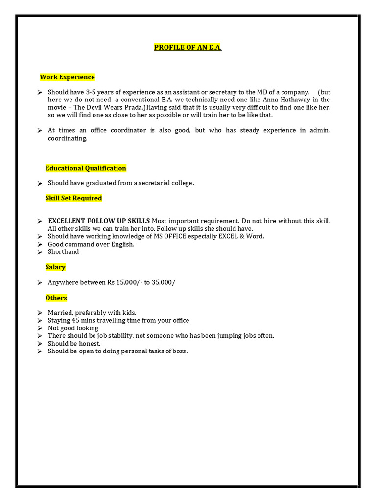 EA Profile, Interview & Induction. | PDF | Microsoft Outlook ...