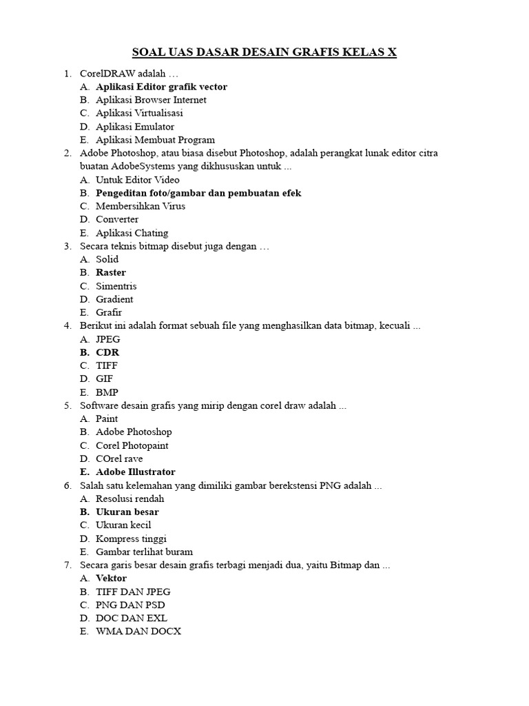 Soal UAS DDG Kelas X TKJ | PDF | Game & Aktivitas | Seni