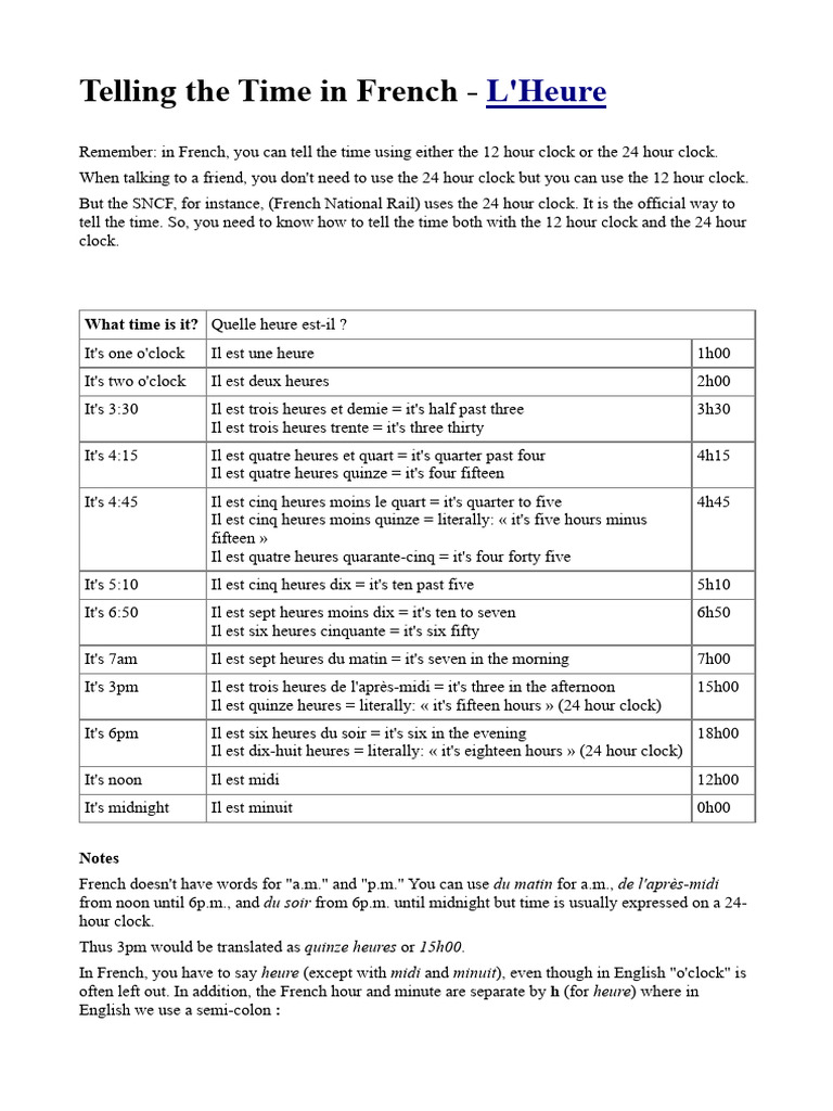 How To Tell The Time in French | PDF | Spacetime | Units Of Measurement