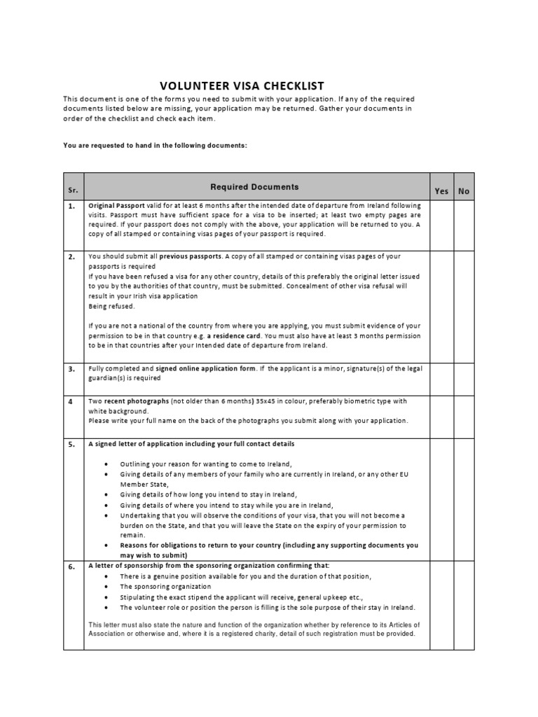 Volunteer Visa Checklist | PDF | Travel Visa | Passport