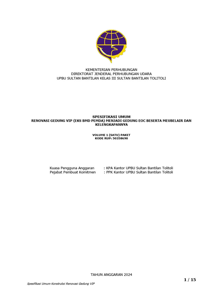 Spesifikasi Umum Dan Khusus EOC | PDF | Pengelolaan Keuangan & Uang