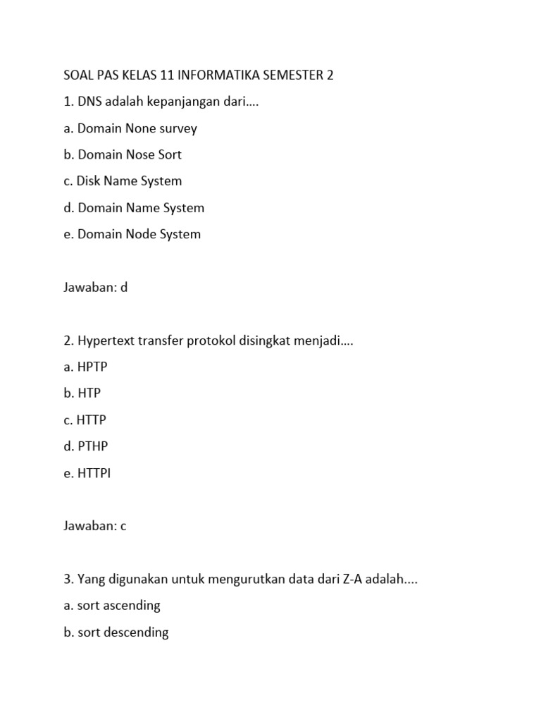 Soal Pas Informatika Kelas 11 | PDF | Komputer