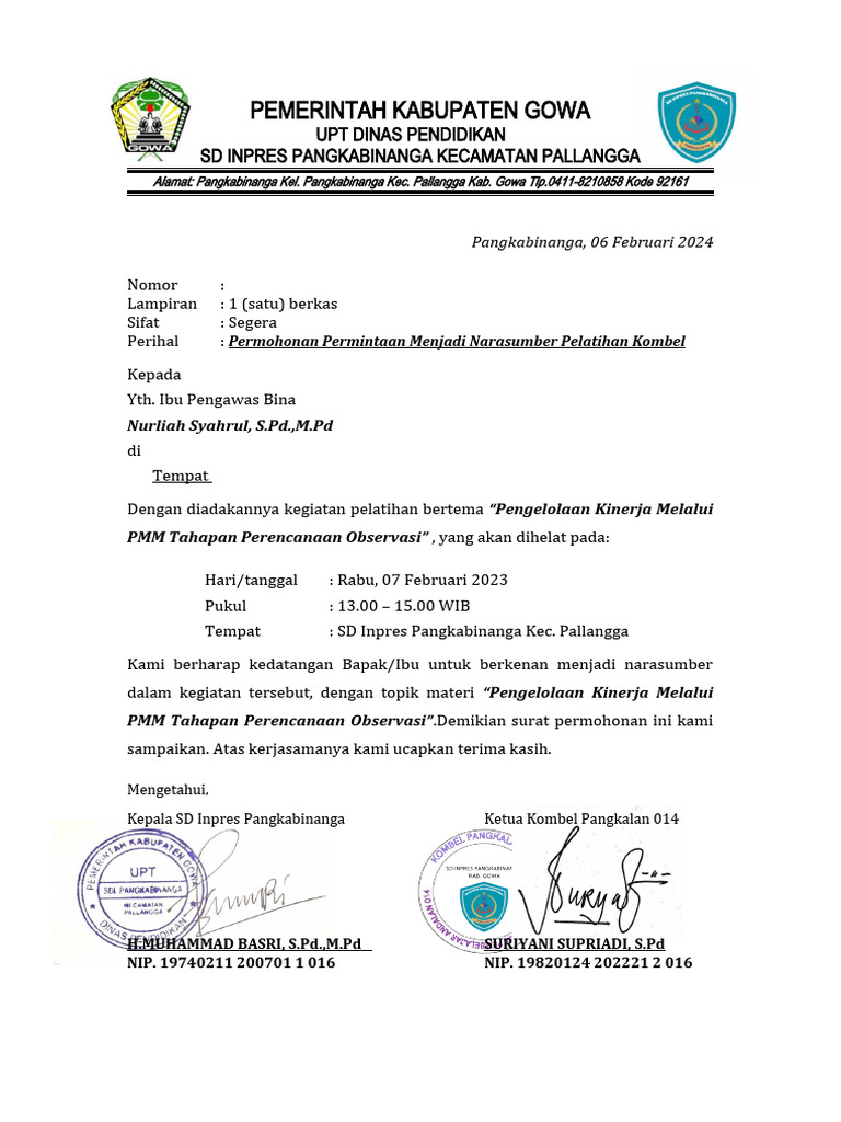 Surat Permintaan Narasumber PMM | PDF
