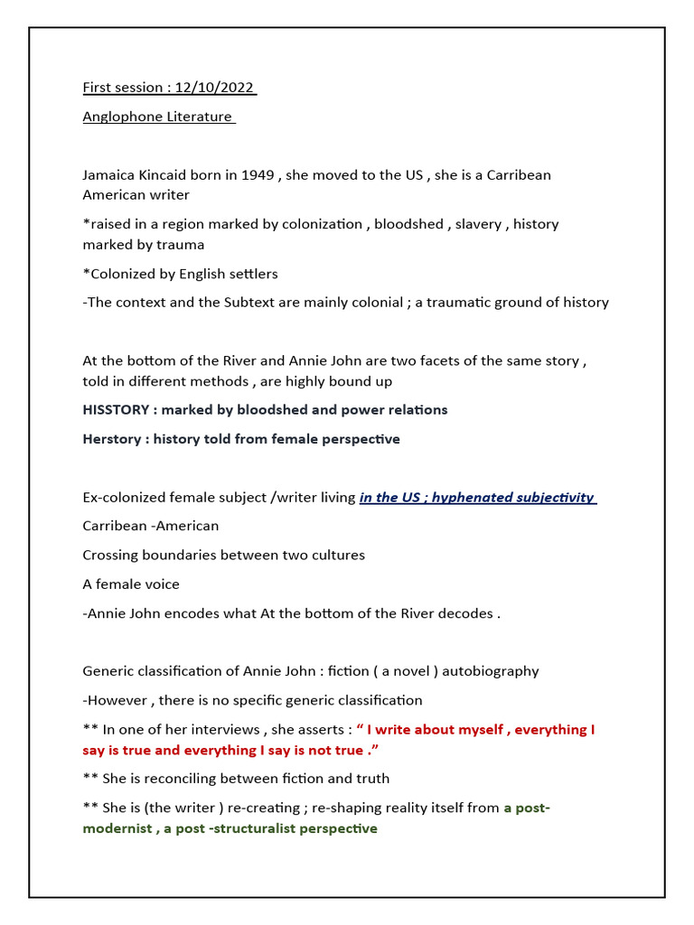 Whole Course Anglophone Lit | PDF | Colonialism | Social Alienation