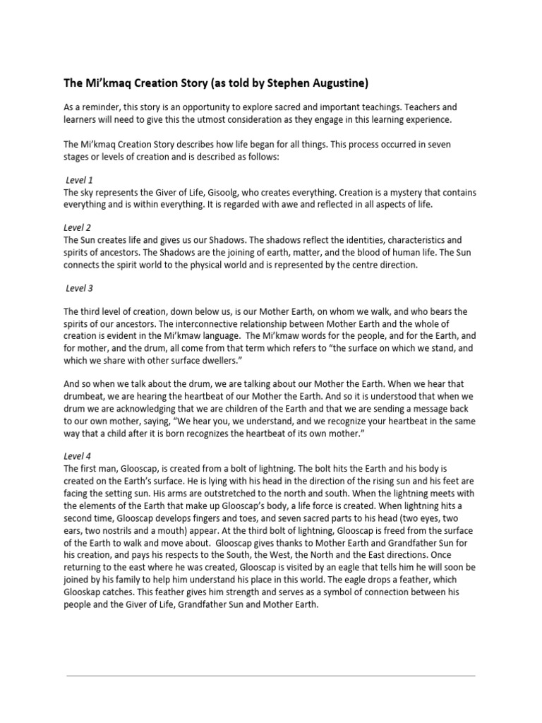 Mi_kmaq Creation Story (as told by Stephen Augustine) | PDF | Earth