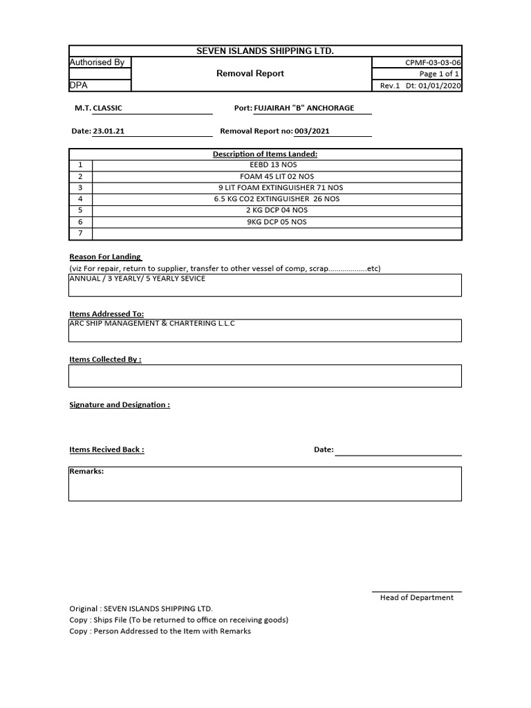 CPMF 03-03-06 Removal Report | PDF