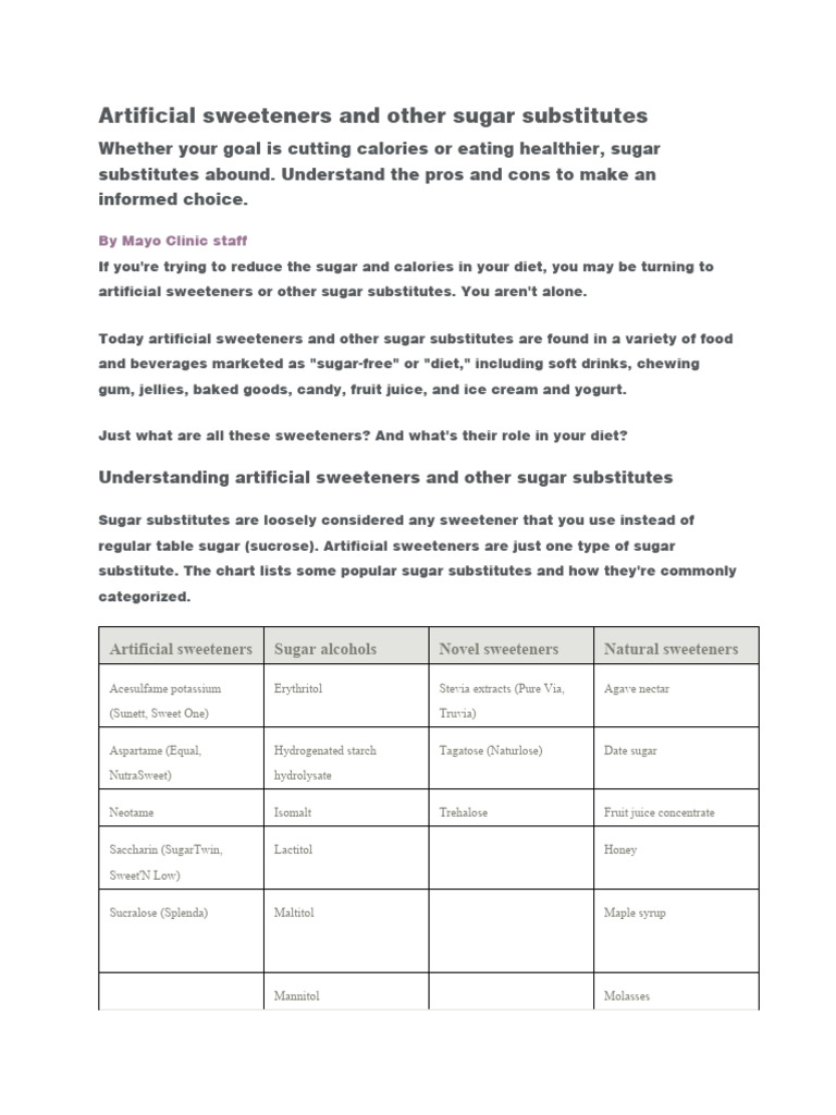 Artificial Sweeteners and Other Sugar Substitutes | PDF | Sugar ...