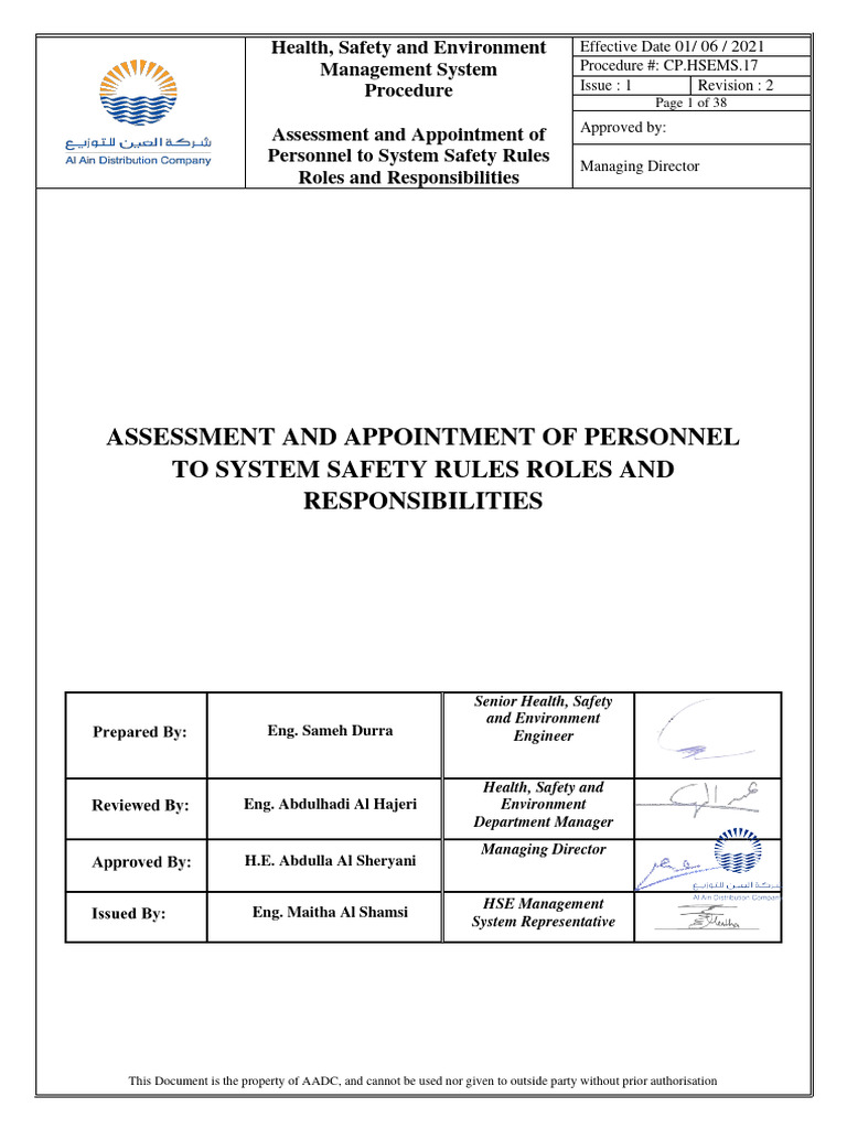 CP - Hsems.17 Assessment and Appointment of Personnel To System Safety ...
