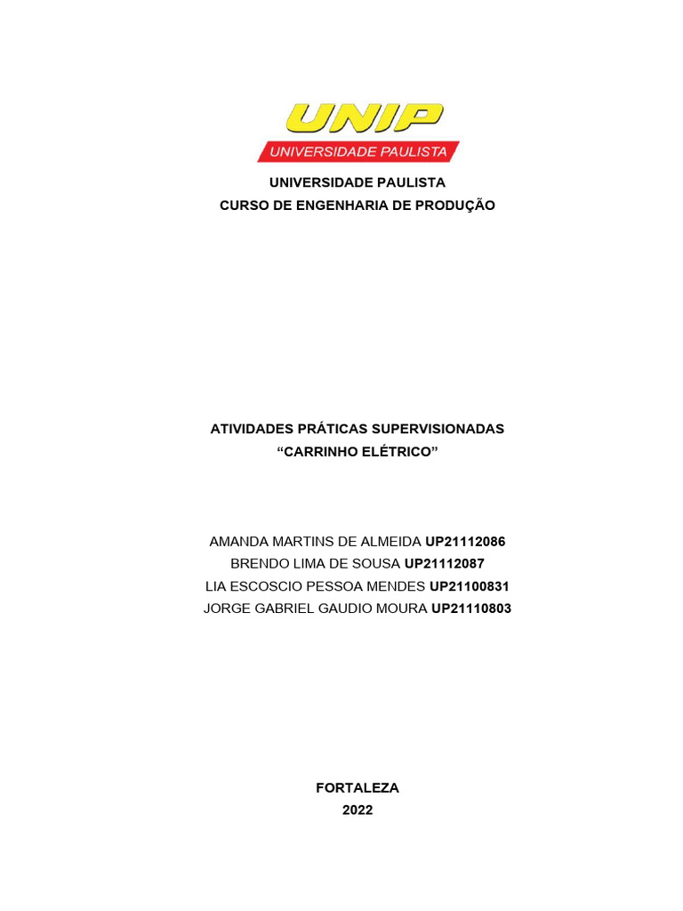 APS Unip - Carrinho Eletrico | PDF | Carro elétrico | Veículo elétrico