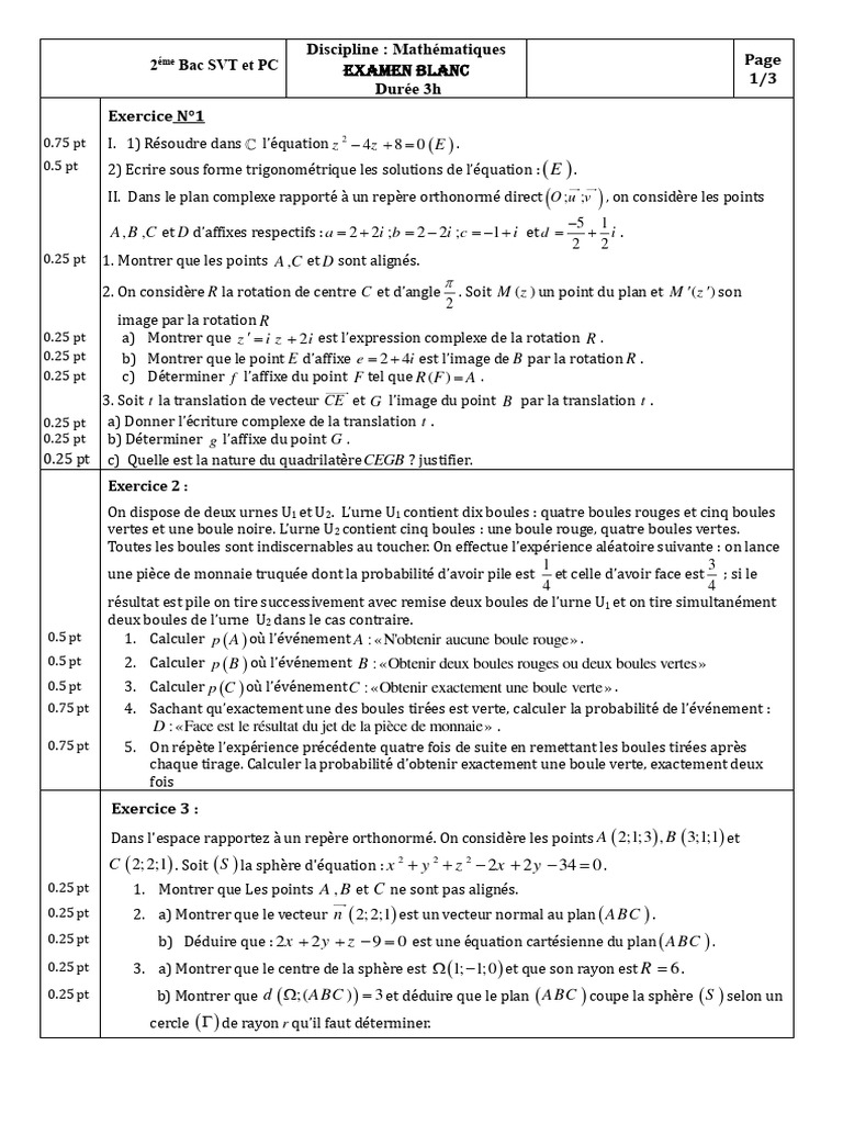 Simili 2éme Bac SVT Et PC - 240525 - 102743 | PDF | Nombre complexe ...