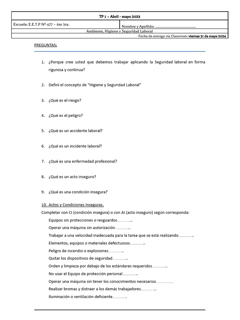 TP 1 - Conceptos B-Sicos | PDF | Seguridad y salud ocupacional | La seguridad