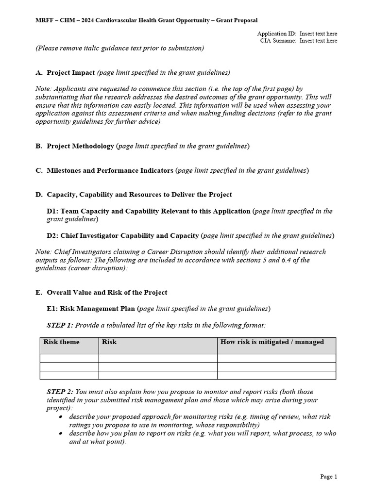 MRFF - 2024 Cardiovascular Health Grant Opportunity Proposal Template ...