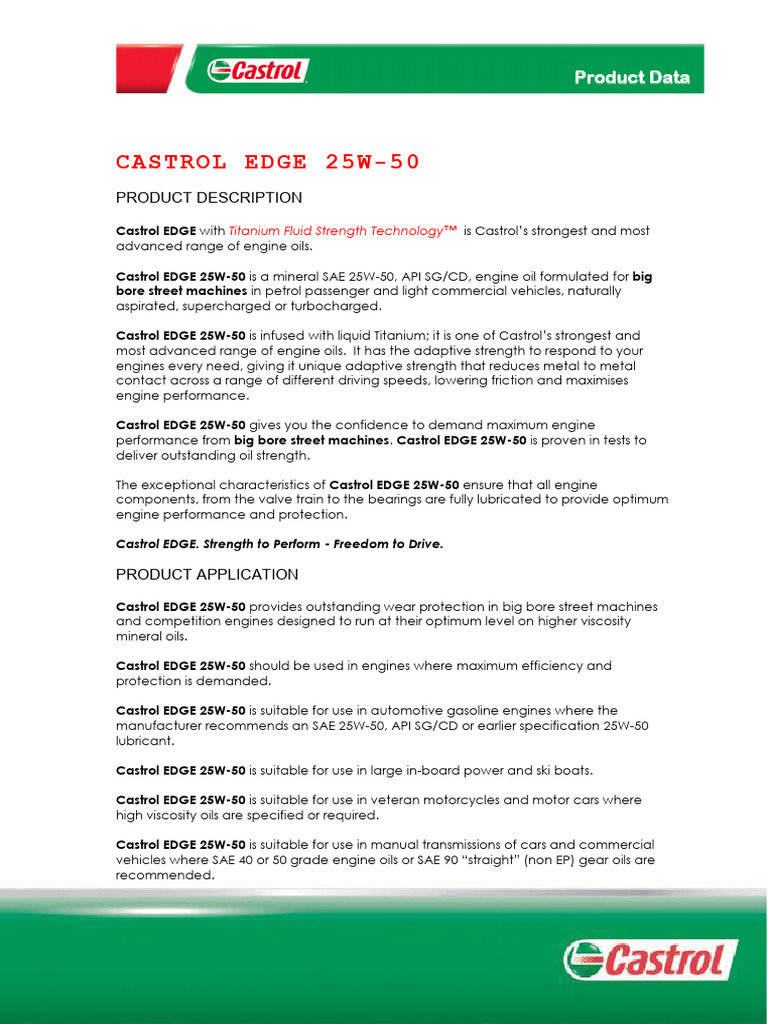 AMotor - Castrol EDGE 25W-50 | PDF | Motor Oil | Engines