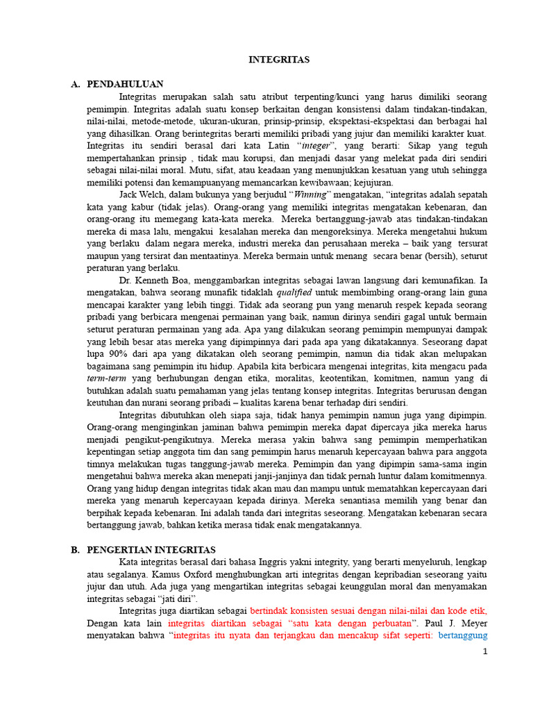 Definisi dan Pentingnya Integritas | PDF | Pengembangan Diri | Sains ...