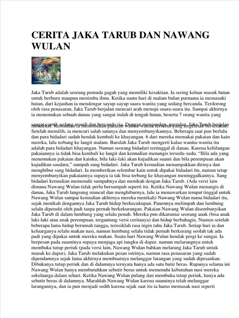Cerita Jaka Tarub Dan Nawang Wulan | PDF