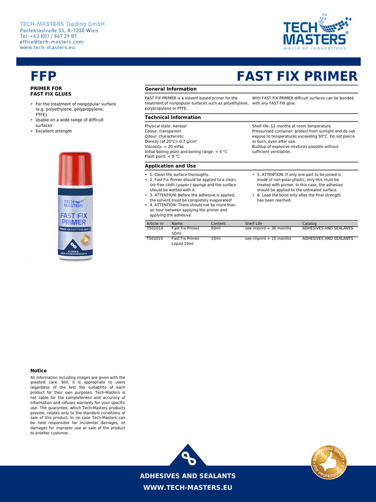 Fast Fix Primer for Non-Polar Surfaces | PDF | Adhesive | Physical Sciences