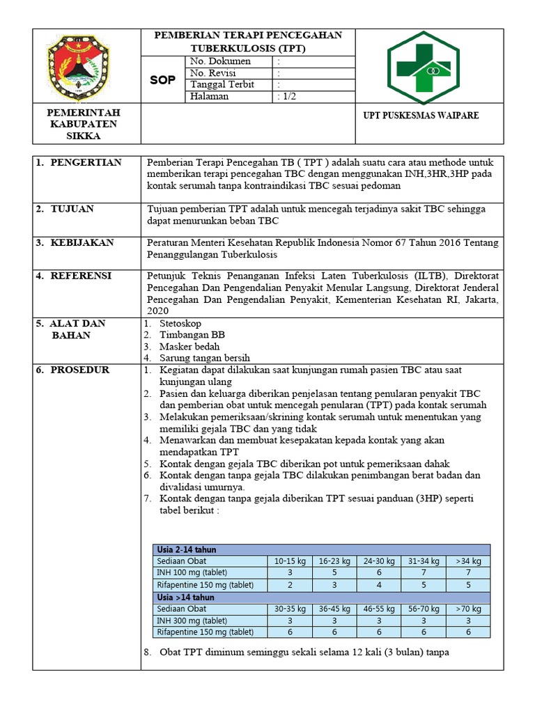 Sop Pemberian TPT - Compress | PDF