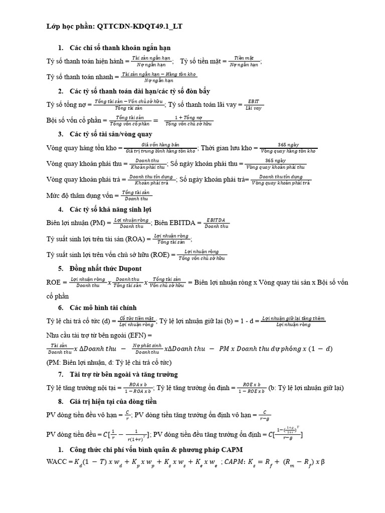 Công Thức Tài Chính - QTTCDN-KDQT | PDF