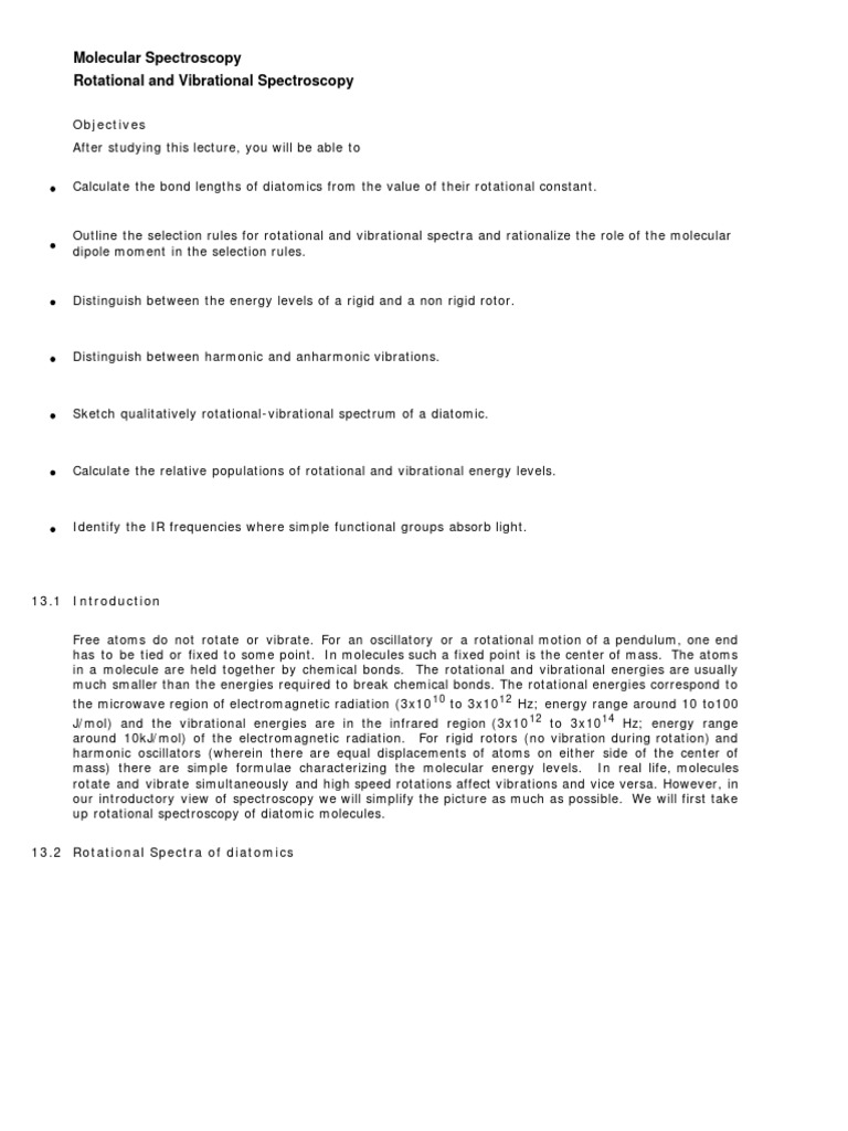 Diatomic Molecular Rotational Spectroscopy | PDF | Infrared ...