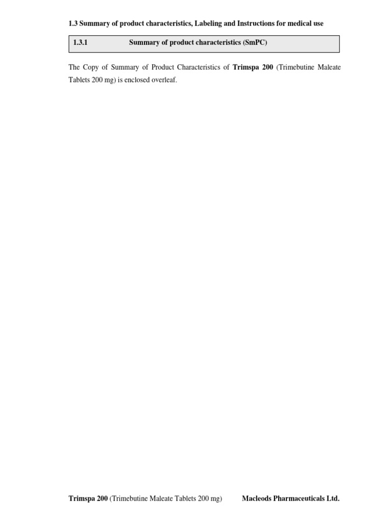 1.3 SMPC - Trimspa 200 | PDF | Breast Milk | Tablet (Pharmacy)