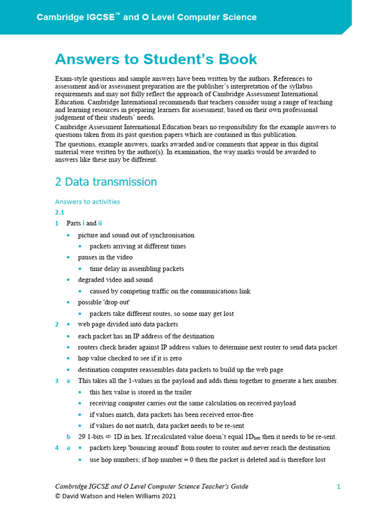 Answers To Chapter 2 Activities and Questions | PDF | Error Detection ...