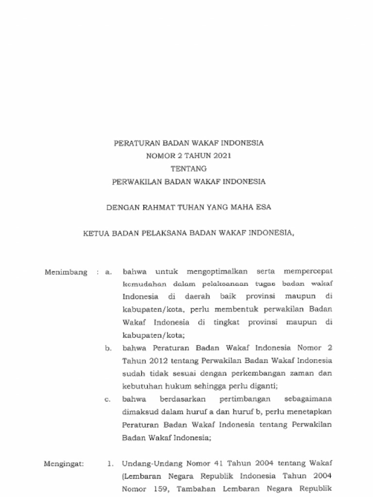 Peraturan Bwi Nomor 2 Tahun 2021 Tentang Perwakilan Bwi | PDF