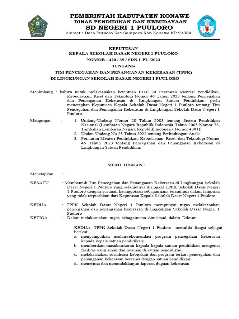 Contoh SK Tim TPPK | PDF