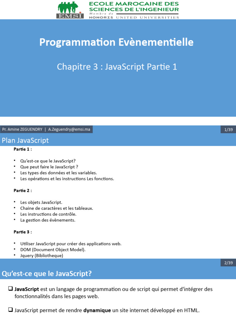 Chapitre3 JS Partie1 | PDF | JavaScript | Html