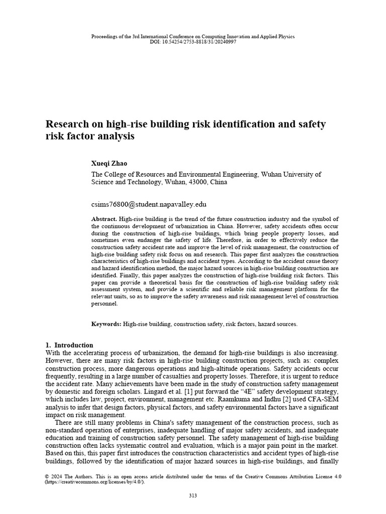 Research On High Rise Building Risk Identification Pdf Risk Safety