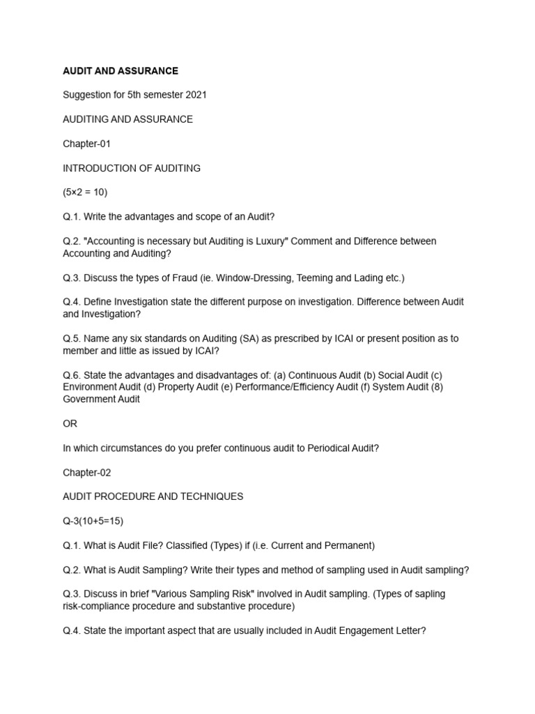 Audit and Assurance | PDF | Audit | Internal Audit