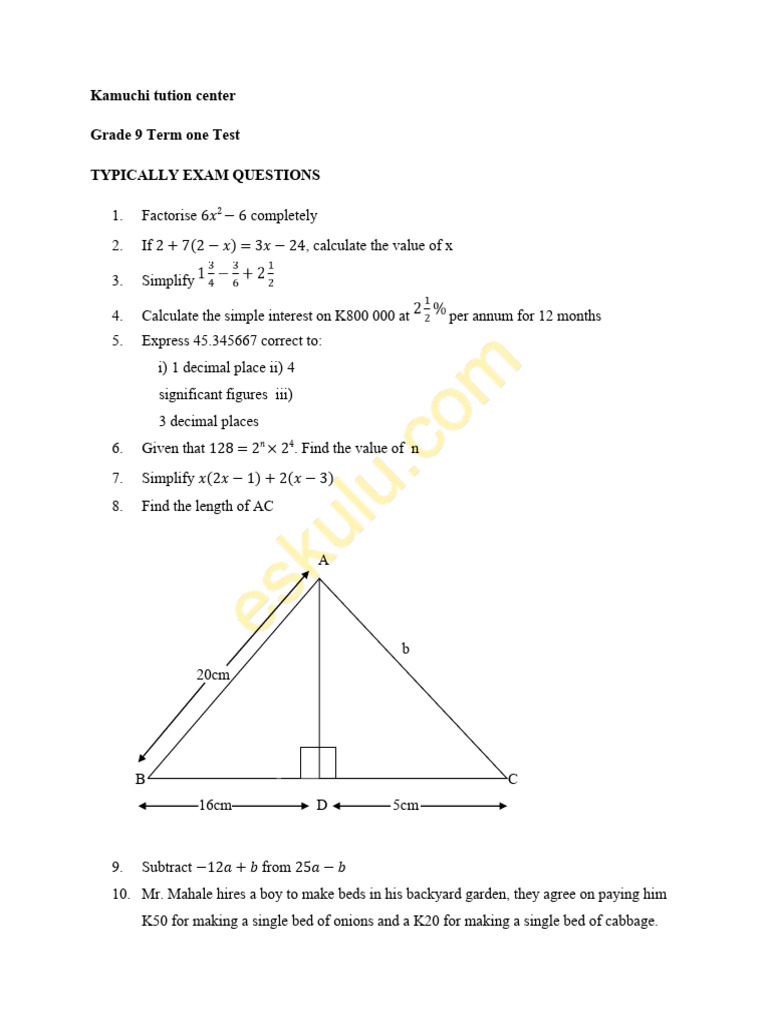 Grade 8 and 9 Mathematics - Questions and AnswersMilz | PDF ...