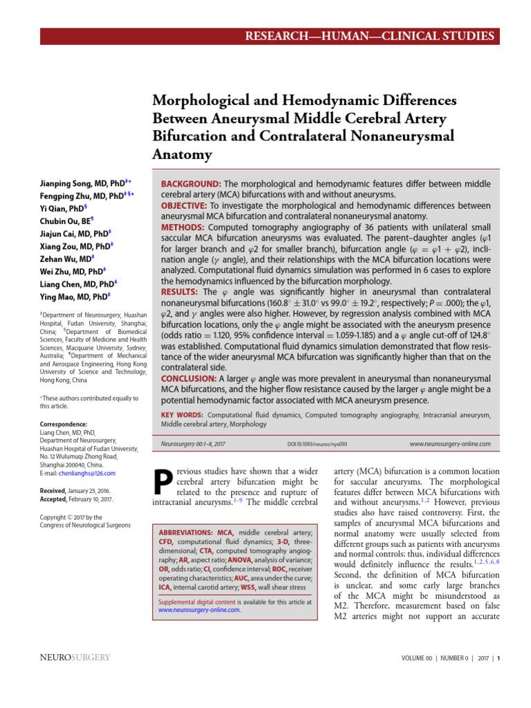 Morphological and Hemodynamic Differences Between Aneurysmal Middle ...