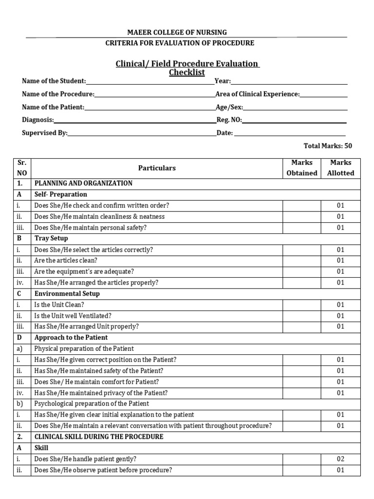 5) Procedure Evaluation Format | PDF | Medicine | Health Care