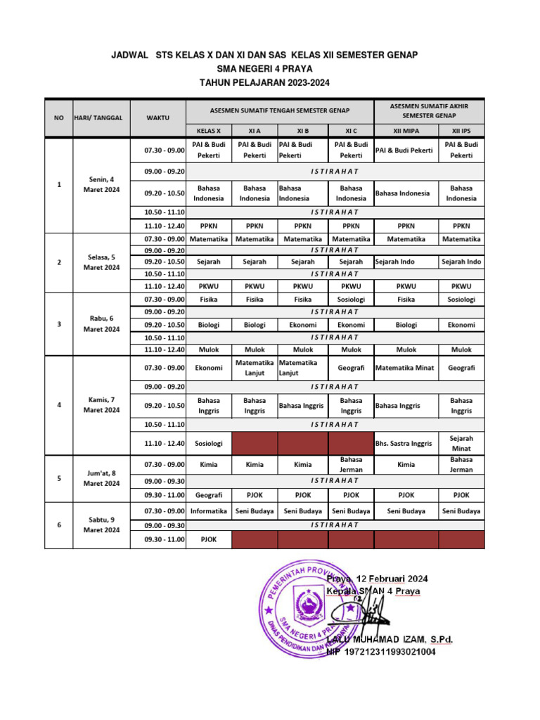 Jadwal STS Dan Sas Genap 2024 | PDF