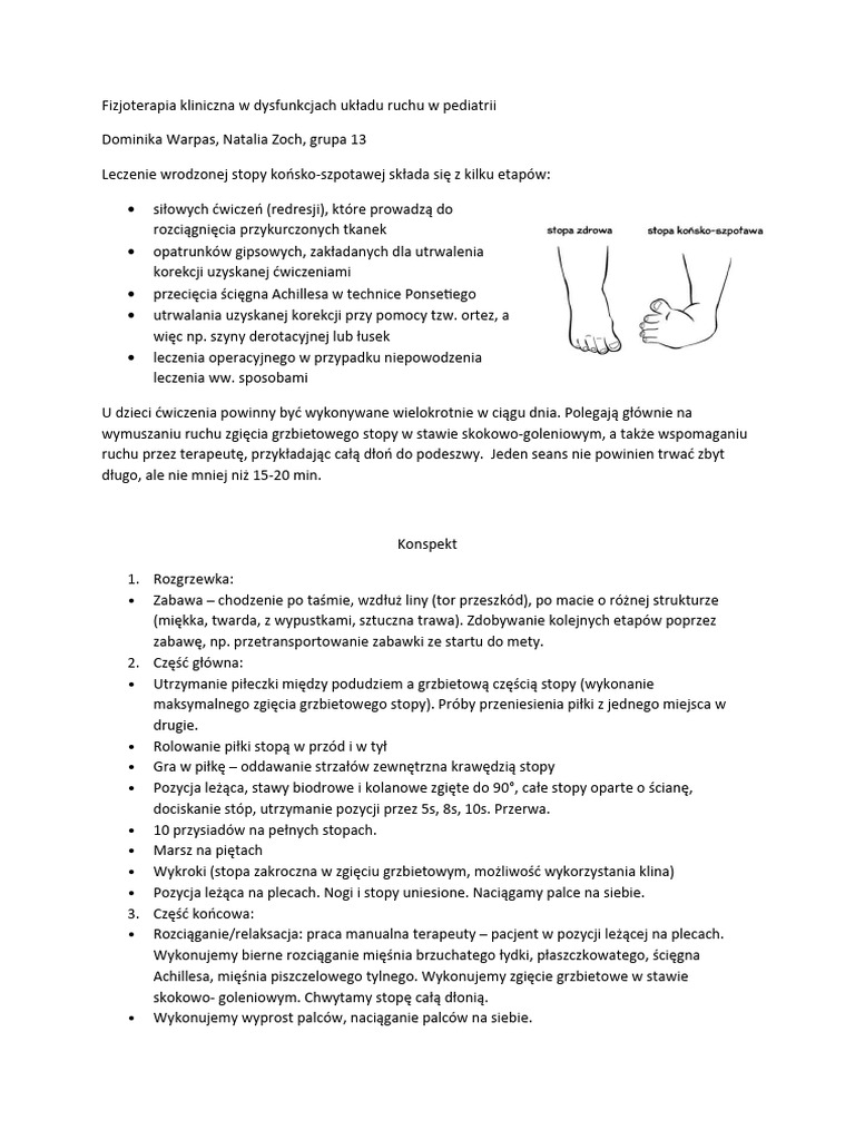 Plan Ćwiczeń Stopa Końsko Szpotawa | PDF