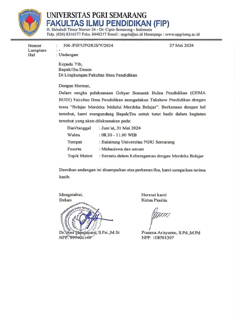 Surat Undangan Talkshow Gema Budi | PDF