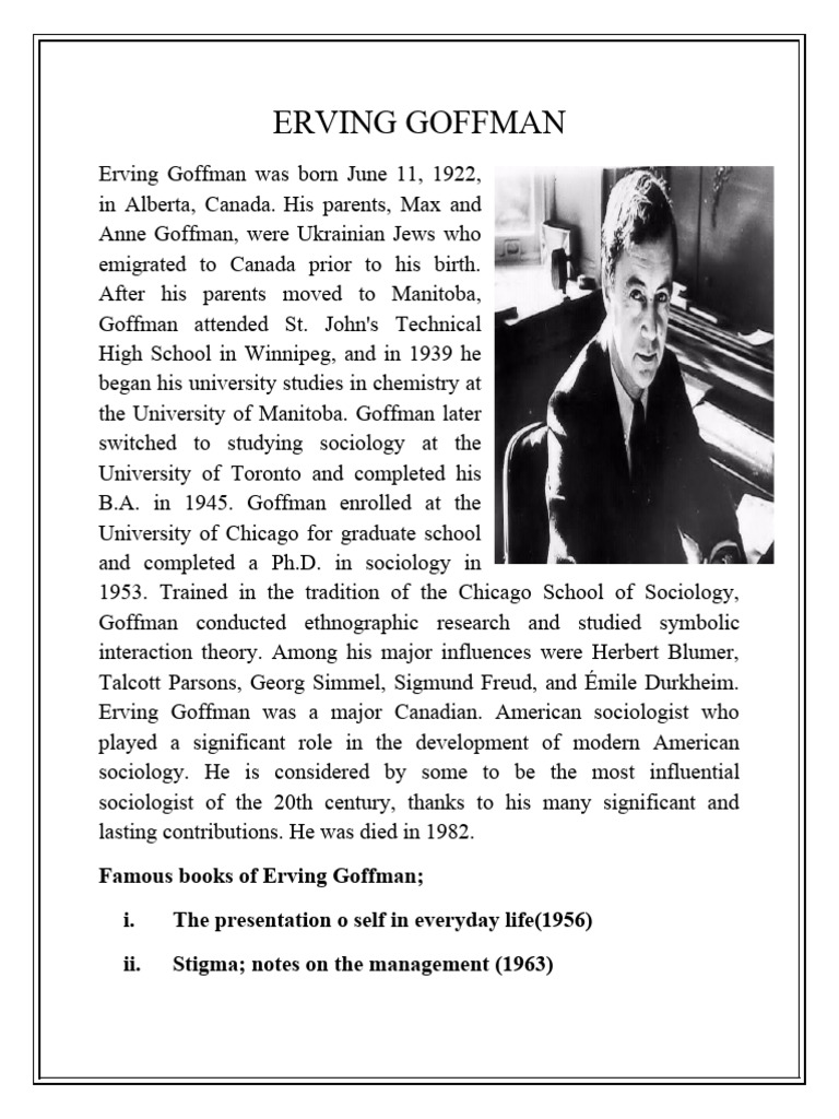 Erving Goffman | PDF | Behavioural Sciences | Social Psychology