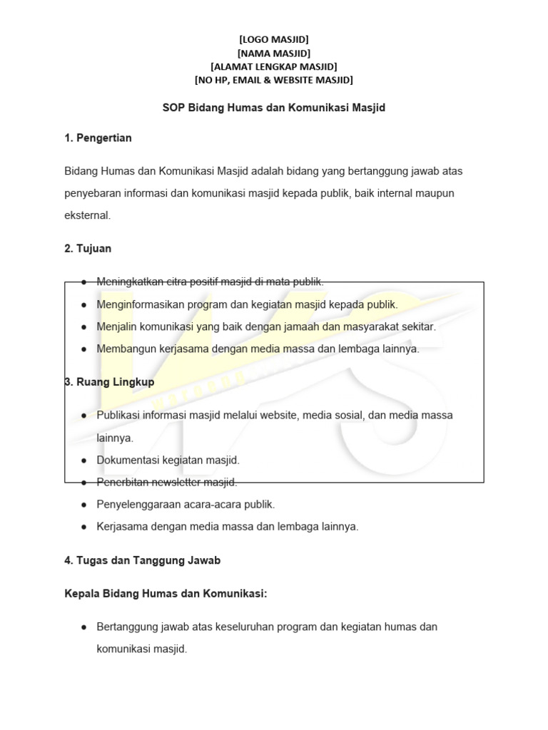 SOP Humas & Komunikasi Masjid | PDF