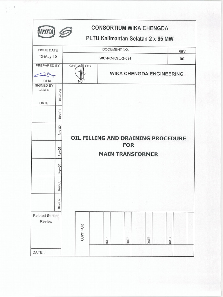 Oil Filling and Draining Procedure For Main Transformer (WC-PC-KSL-2 ...