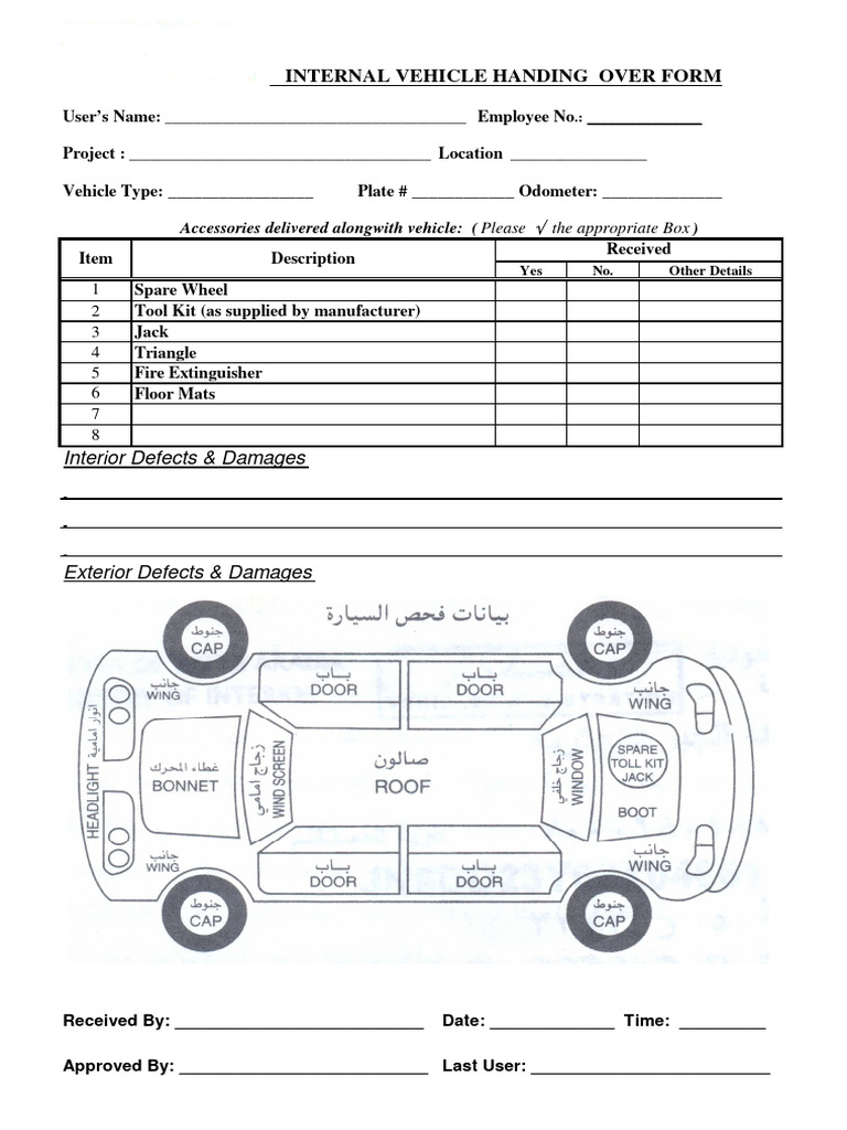 Internal Vehicle Handing Over Form: Accessories Delivered Alongwith ...