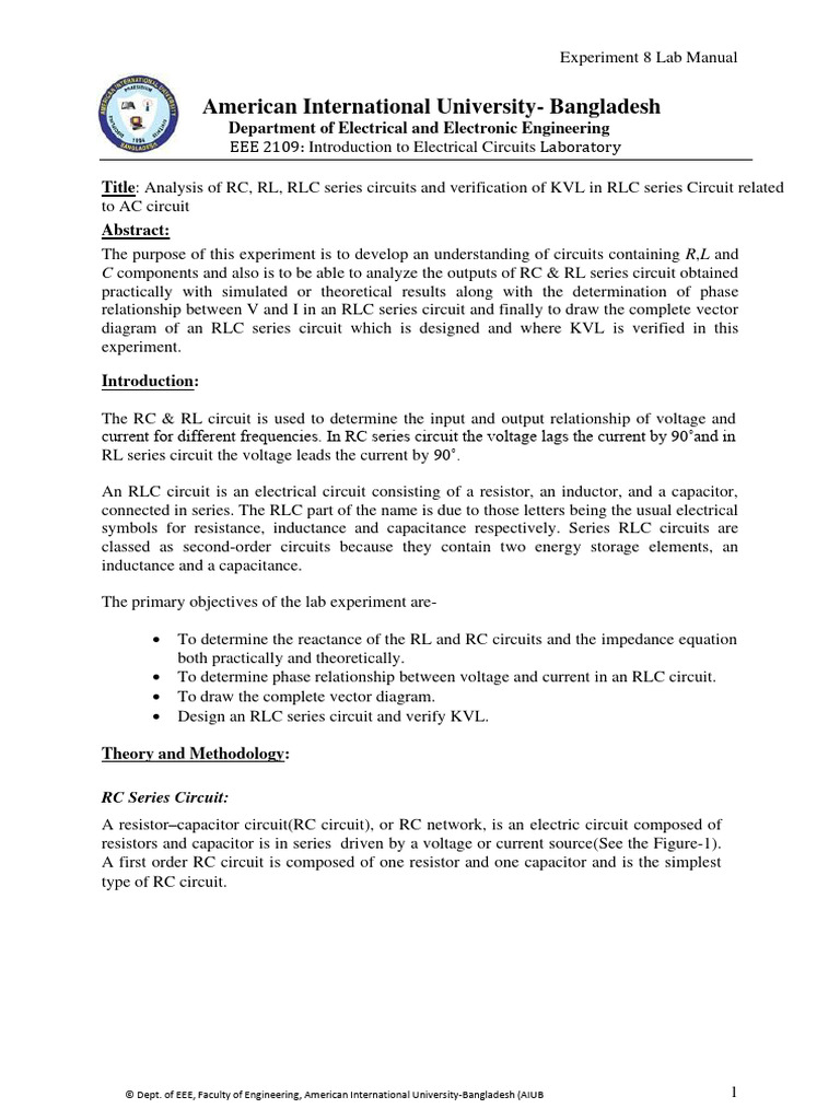 IEC - EXP - 8 - Analysis of RC, RL, RLC Series Circuits and ...